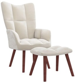 Relaxační křeslo se stoličkou krémově bílé samet