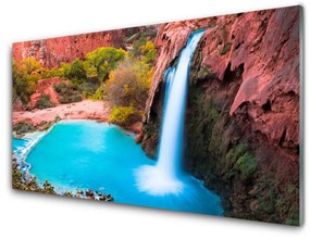 Obraz na skle Vodopád Hory Příroda 100x50 cm