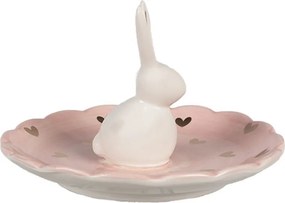 Růžovobílá keramická miska Rabbit Heart - Ø 14x9 cm