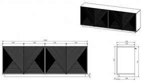 Komoda 200 cm Asha - černý mat