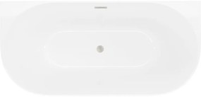 Mexen Oval Slim, volně stojící vana ke stěně 170 x 80 cm, bílá lesklá, broušená ocel přepad, 52661708000-97