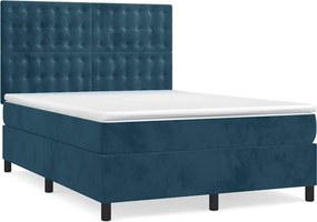Box spring postel s matrací tmavě modrá 140x190 cm samet 3143263