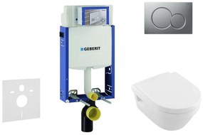 Geberit Kombifix - Modul pro závěsné WC s tlačítkem Sigma01, matný chrom + Villeroy Boch - WC a sedátko, DirectFlush, SoftClose, CeramicPlus 110.302.00.5 NB3