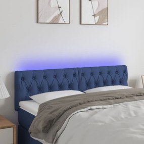 Čelo postele s LED modré 144 x 7 x 78/88 cm textil 3121952