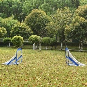 HOMCOM Pop Up fotbalové branky Sada 2 přenosných skládacích mini branek s taškou na přenášení Modrá 123x80x80 cm pro zahradní a sportovní aktivity | …