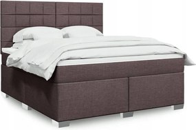 Box Spring Postel S Matrací Textil Tmavě Hnědá Blok se čtverci 180 x 200