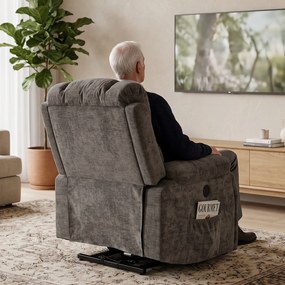 HOMCOM Relaxační křeslo, televizní křeslo s pomocí při vstávání, masáž a teplo, křeslo pro seniory se širokým a hlubokým sedákem, USB připojení