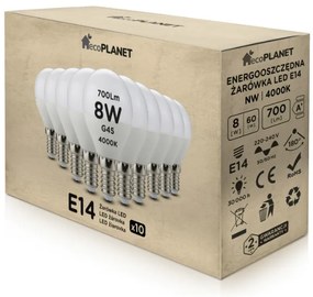 ecoPLANET 10x LED žárovka E14 - G45 - 8W - 700lm - neutrální bílá