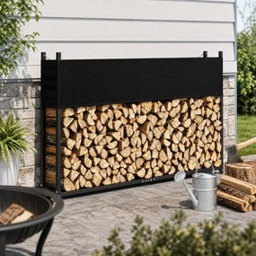 Outsunny Stojan na palivo 202 x 25 x 113 cm, stojan na dřevo s 600D Oxford krytem, ocelový rám do 500 kg, černý
