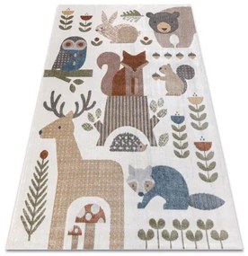 Dětský kusový koberec BONO 8425 Sova Jelen Medvěd Liška pratelný krémový hnědý Rozměr: 80x150 cm