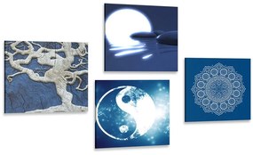 Set obrazů Feng Shui v modrém provedení