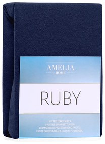 Froté prostěradlo s gumou AmeliaHome Ruby tmavě modré