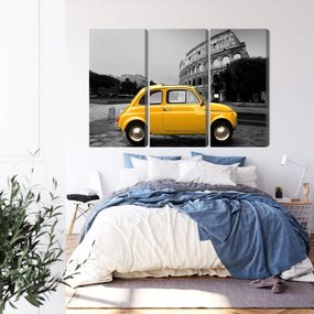 Vícedílný obraz Žluté Retro Auto Na Pozadí Kolosea Nedostatek Nedostatek Přírodní plátno 180x120