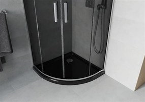 Mexen Rio, čtvrtkruhový sprchový kout s posuvnými dveřmi 70 x 70 cm, 5mm šedé sklo, chromový profil + černá sprchová vanička, 863-070-070-01-40-4170