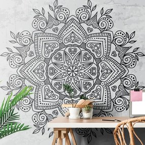 Samolepící tapeta Mandala se starodávným nádechem v černobílém - 225x150 cm