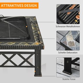 ohnivá mísa 3 v 1 ohnivý koš ohniště s ochranou proti jiskrám grilovací rošt kbelík na led zahradní gril černý 76 cm x 76 cm x 47 cm