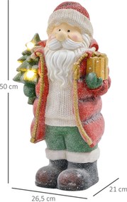 HOMCOM Figurína Santa Clause se stromkem a dárkem, 3 teplé bílé LED, na baterie, 50 cm