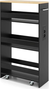 Costway 20 cm tenký úložný vozík s nabíjecí stanicí 4patrový