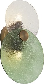 Nástěnné svítidlo Art Deco tmavý bronz se zeleným a čirým sklem 2-světelné - Text
