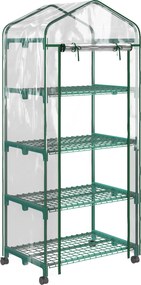 Fóliový skleník Outsunny s rolí, skleník se 4 policemi, fóliový skleník s ocelovým rámem, pro zahradu, balkon 69 x 50 x 165 cm, zelený 845-228V04TP
