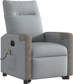 Elektrické zvedací masážní polohovací křeslo světle šedé textil 3324105
