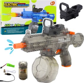 LEAN Toys Elektrická vodní pistole M416 podsvícený zaměřovač 450 ml 8-10 m