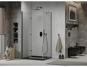 Mexen Lima, sprchový kout se skládacími dveřmi 100 (dveře) x 80 (stěna) cm, 6mm čiré sklo, černý profil + slim sprchová vanička černá s černým sifonem, 856-100-080-70-00-4070B