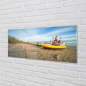 akrylový obraz Gdańsk Beach lodě sea 120x60 cm