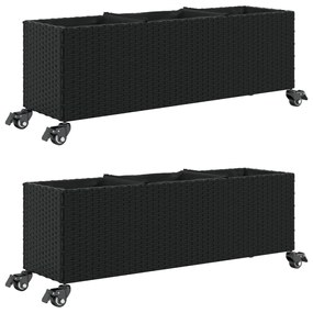 Zahradní Truhlíky S Kolečky 2 Ks Černé 107X32X38 Cm Polyratan