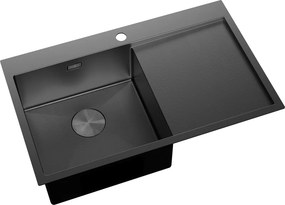 Mexen Exar, 1-komorový nerezový dřez s odkapávačem, levý, 780 x 480 mm, černá, vzor voština, 6433781010L-70HC