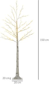 HOMCOM Strom se světly 150 cm bříza se 120 teplými bílými LED diodami, 3 úrovně jasu, umělá bříza na párty, svatby a Vánoce IP44 | Aosom.de