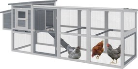 PawHut dřevěný kurník s výběhem pro 3–4 nosnice, 264 x 82 x 89 cm — asfaltová střecha, potah z Oxford tkaniny, hnízdní box, bidýlka, výsuvný podnos —