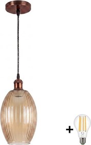 Brilagi-LED Lustr na lanku R GLASS 1xE27/60W/230V pr. 17 cm měděná/kouř béžová