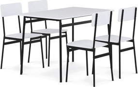 Jídelní set CORTINA 1+4 - bílý / černé kovové nohy