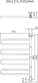 Elektrický sušák na ručníky – nerezový koupelnový žebřík - 4 otočná oblouková ramena (PAX FLEX U) Varianta el. žebříku: Nerez š. 455mm - s časovačem