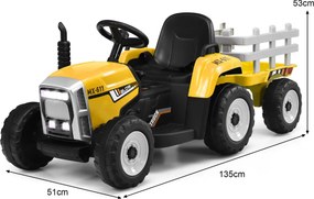 Costway Dětský traktor 12 V s přívěsem na baterie elektrické autíčko žluté, žluť