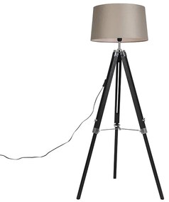 Stojací lampa trojnožka černá s stínítkem 45 cm lněné taupe