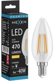 Mexen Vintis LED žárovka filament E14, C35, 4W, Teplá - 2700K, 470 lm, čirá - L154-E14-0427-00
