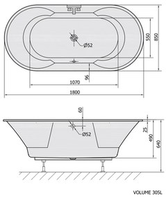 Polysan IO oválná vana 180x85x49cm, bílá, 16611