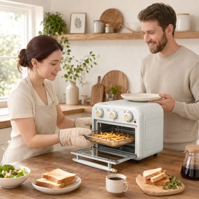 HOMCOM Horkovzdušná fritéza 12 litrů mini trouba s ventilátorem, 5 programů, plech a koš na smažení, 1200 W, vhodná do myčky