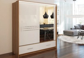 STO Šatní skříň AMSTERDAM 203 cm, Švestka / Bílý lesk