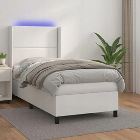 Box Spring Postel S Matrací A Led Umělá Kůže Bílá Hladké s hřebíky 100 x