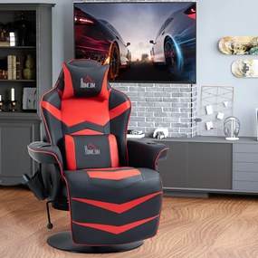 HOMCOM polohovací křeslo s masážní funkcí, ergonomické, lounge křeslo s vysokým opěradlem, polštářem, držákem na nápoje, TV křeslo, imitace kůže | Ao…