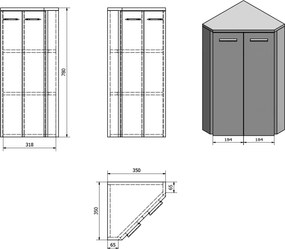 Aqualine ZOJA / KERAMIA FRESH 50321 spodní rohová skříňka 78 cm bílá