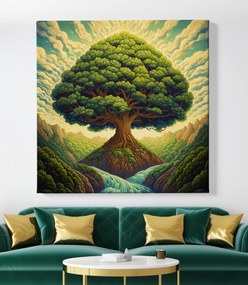 Obraz na plátně - Strom života s řekou FeelHappy.cz Velikost obrazu: 140 x 140 cm