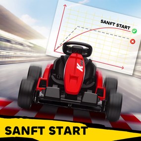 AIYAPLAY 24 V elektrické Go-Kart pro děti do 18 km/h, Gokart s drift funkcí, drift-kart s 2 motory, nastavitelná sedačka, červená