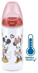 Kojenecká láhev na učení NUK Disney Mickey s kontrolou teploty 300 ml červená Červená
