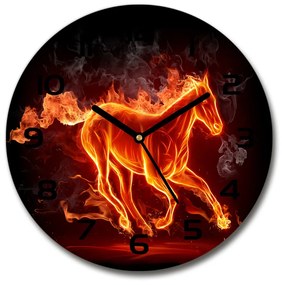 Wallmuralia Skleněné hodiny kulaté Kůň v plamenech fi 30 cm