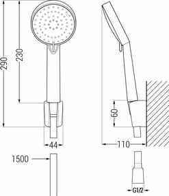 Mexen příslušenství - 1-bodový ruční sprchový set R-75, černá, 785755052-70