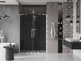 Mexen Velar L Duo, posuvné sprchové dveře do otvoru 160 cm, 8mm šedé sklo, bílá matná, 871-160-003-42-20